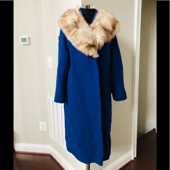 Vintage | Jackets & Coats | 95s Vintage Cobalt Blue Coat With Fur ...